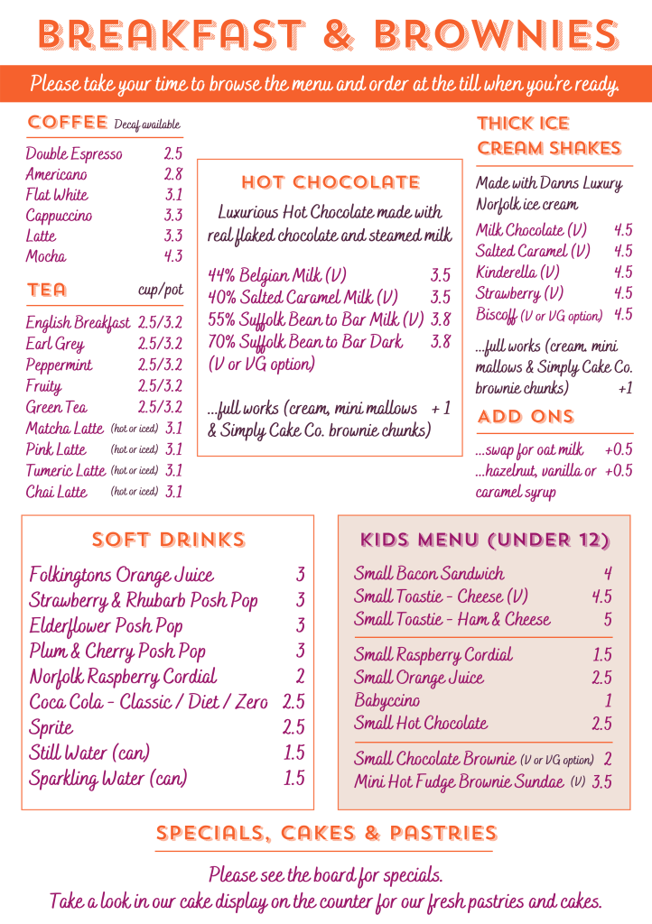 MENUS – Breakfast & Brownies