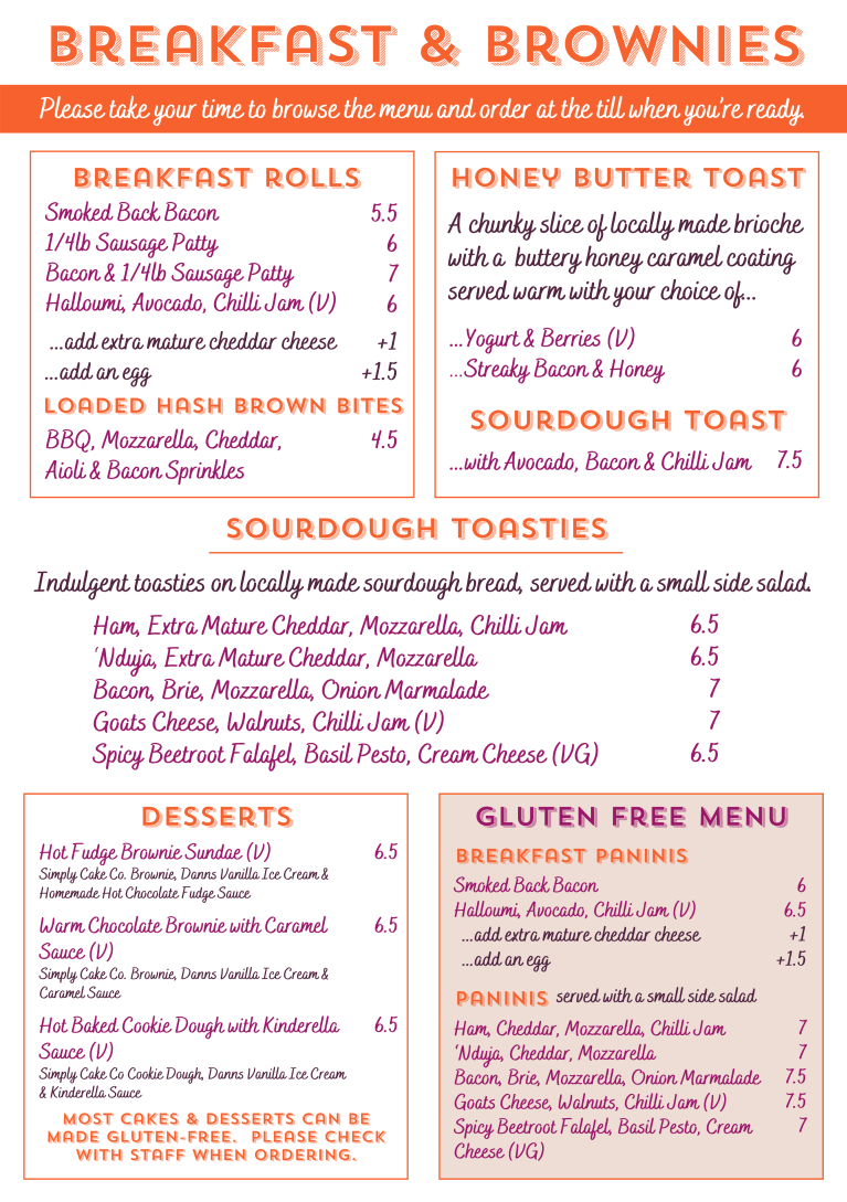 MENUS – Breakfast & Brownies