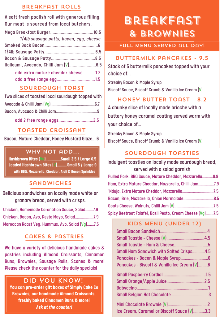 MENUS – Breakfast & Brownies